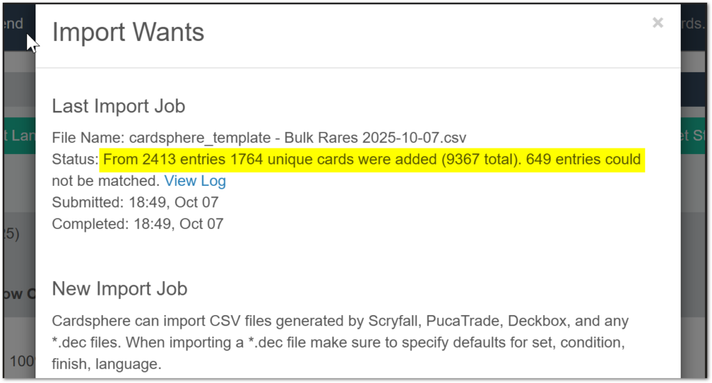 Major Update to the Collection Import Tool | Cardsphere Blog